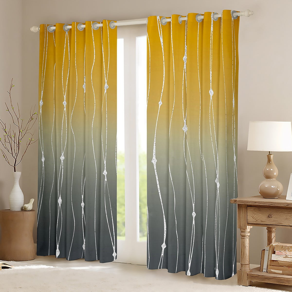 YST Grey and Yellow Ombre Curtains Aesthetic Geometric Curtains ...