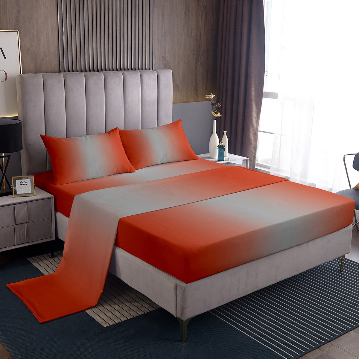 Erosebridal Greyish White and Coral Sheets Queen,Rainbow Ombre Bedding ...