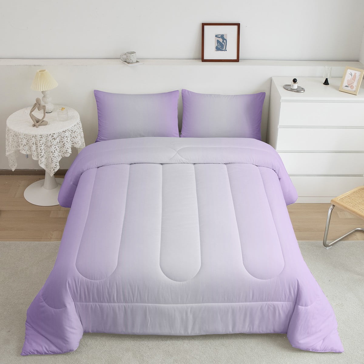 Greyish White and Lilac Comforter Set Twin ,Rainbow Ombre Bedding Set ...