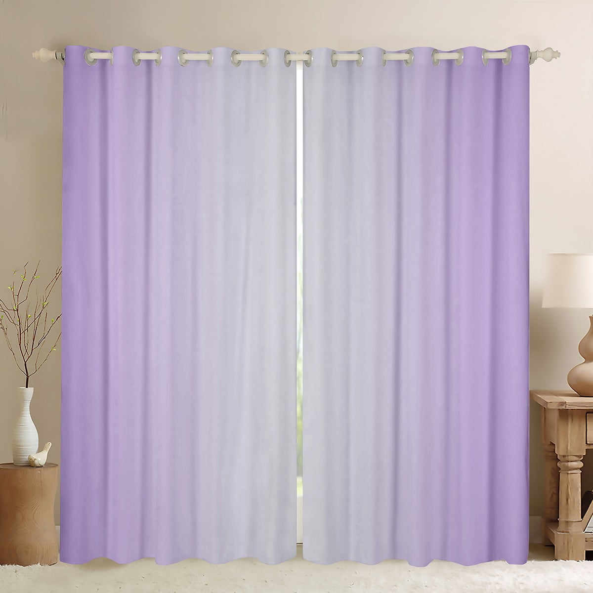 YST Greyish White and Lilac Curtains for Bedroom,Rainbow Ombre Blackout ...