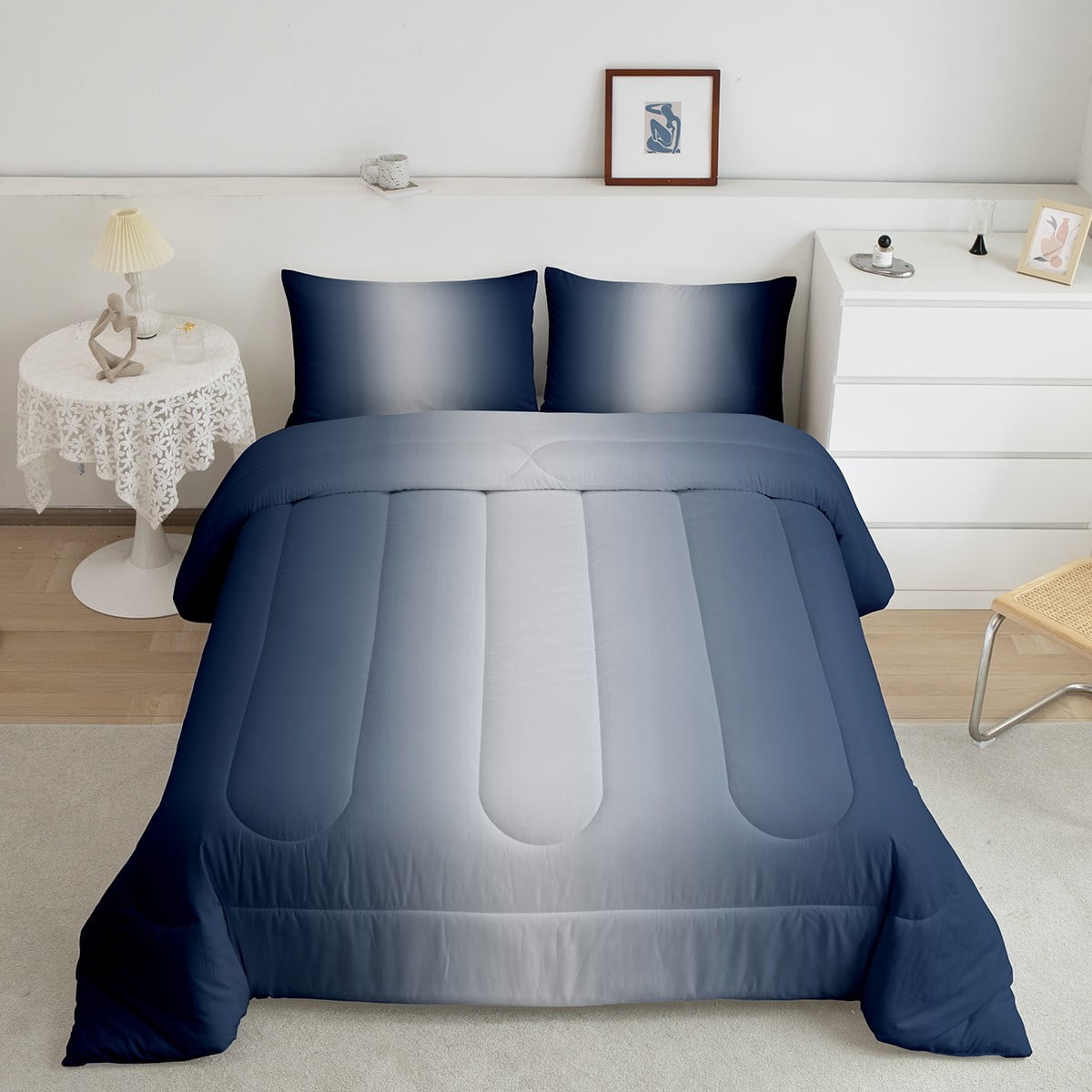 Erosebridal Greyish White and Navy Blue Comforter Set Twin,Rainbow ...