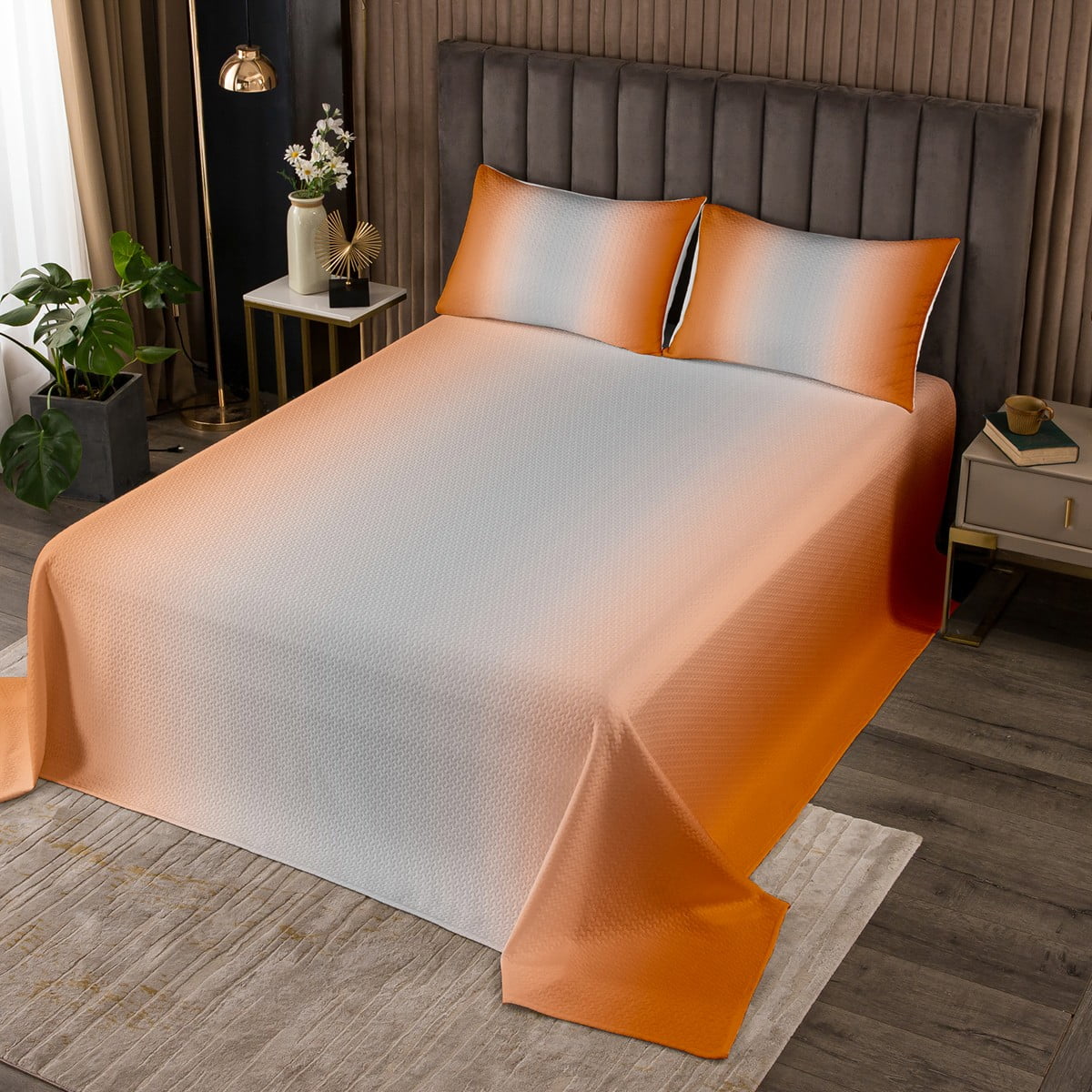 Erosebridal Greyish White and Orange Bedspread Queen,Rainbow Ombre ...