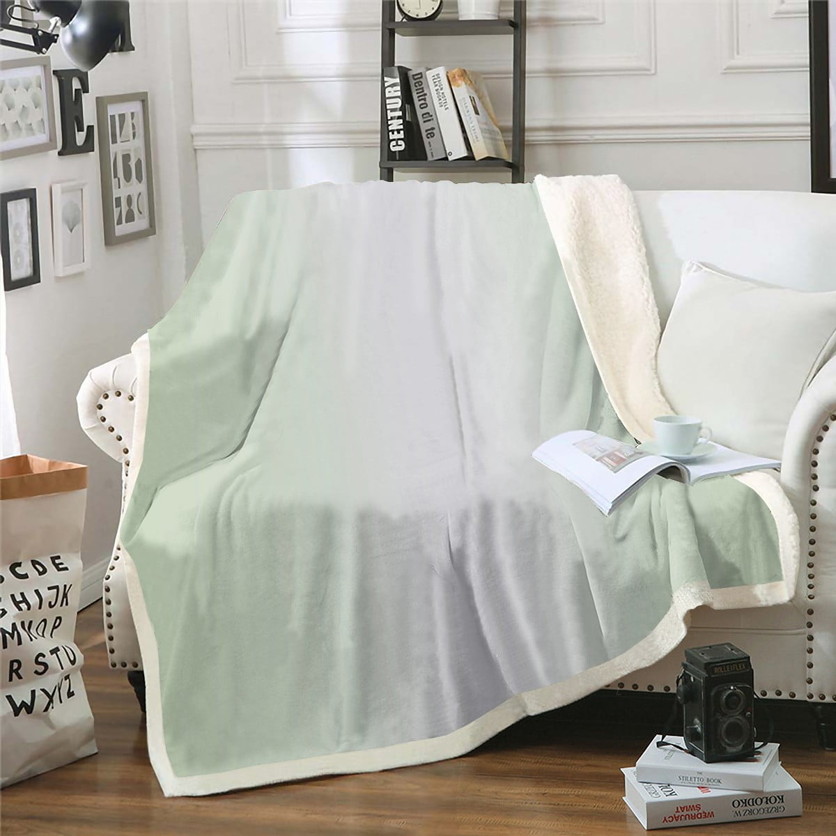 Greyish White and Sage Blanket ,Rainbow Ombre Throw Blanket Aesthetic ...