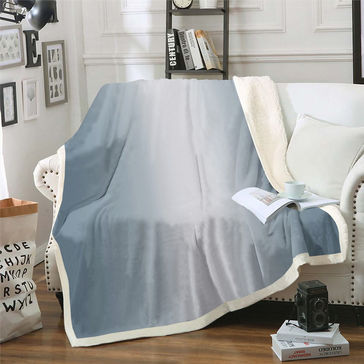 Greyish White and Stone Blue Blanket ,Rainbow Ombre Throw Blanket ...