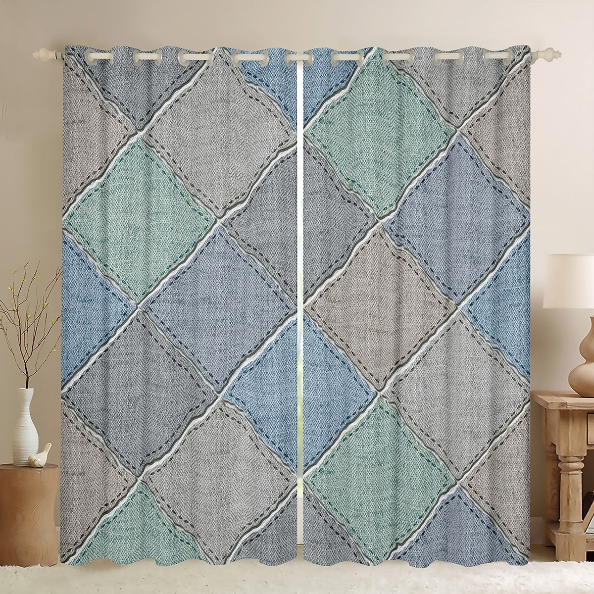 Grid Curtains & Drapes Colorful Checkered Patchwork 30%-50% Blackout ...