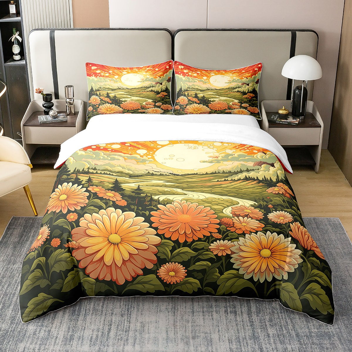 YST Groovy Daisy 100% Cotton Duvet Cover King for Kids,Summer Sun ...