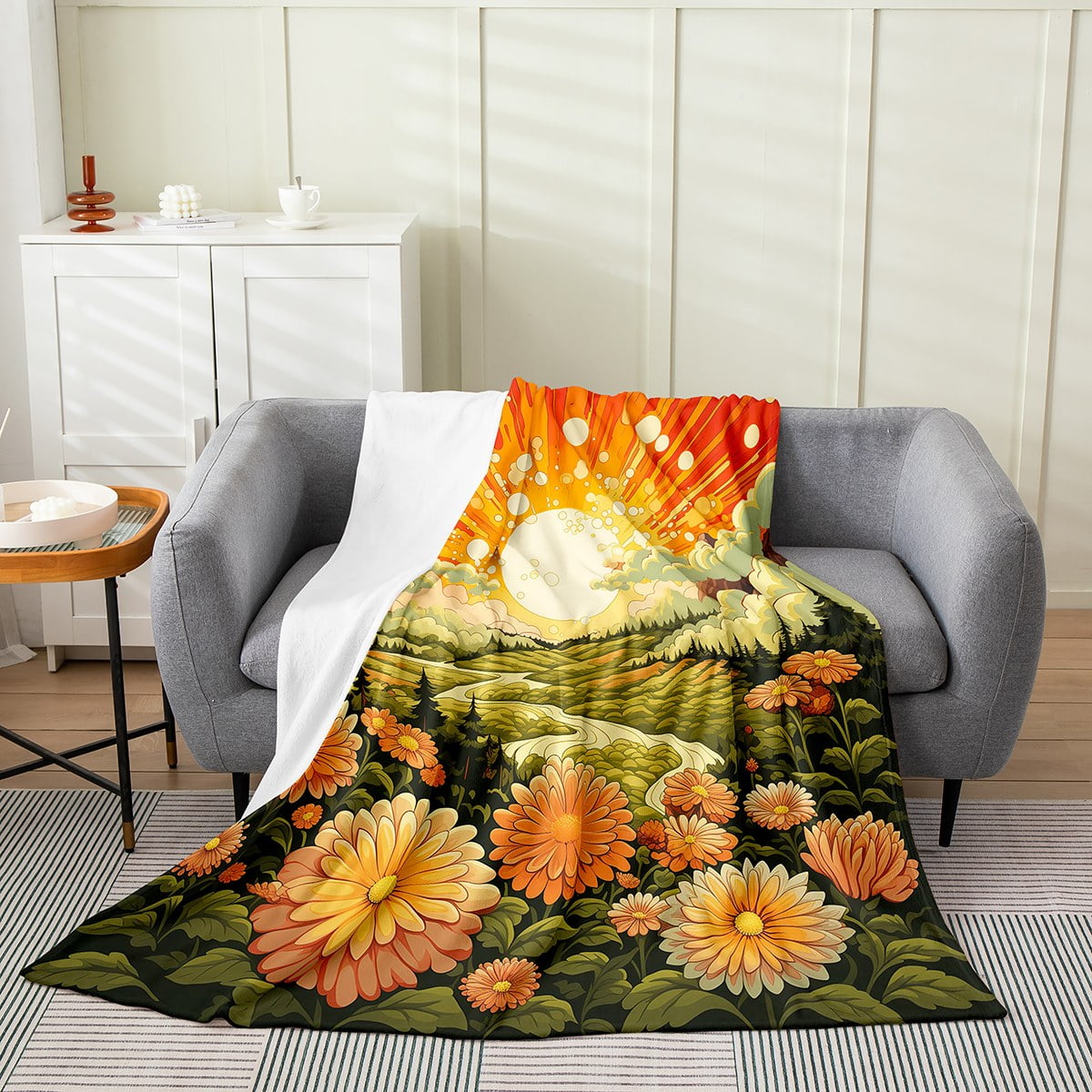 Groovy Daisy Blanket ,Summer Sun Throw Blanket Queen 90x90 Inch,Rustic ...