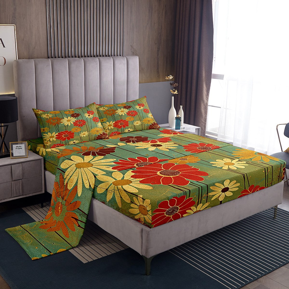 Erosebridal Groovy Daisy Full Sheet Set Women,Vintage Floral Bed Sheets ...