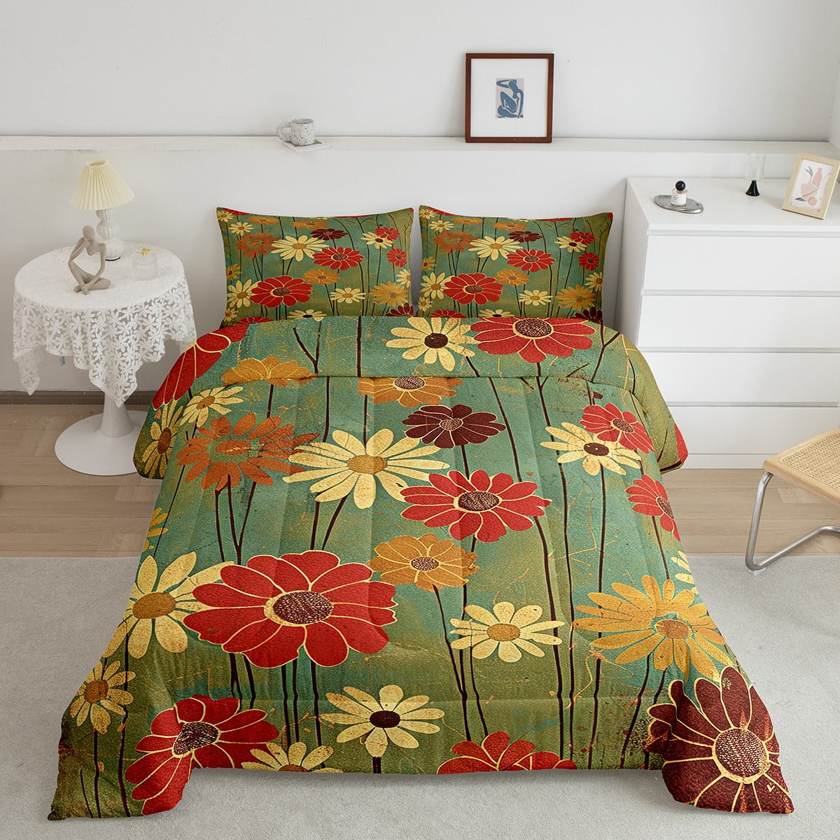 Erosebridal Groovy Daisy Twin Bedding Set Women,Vintage Floral ...