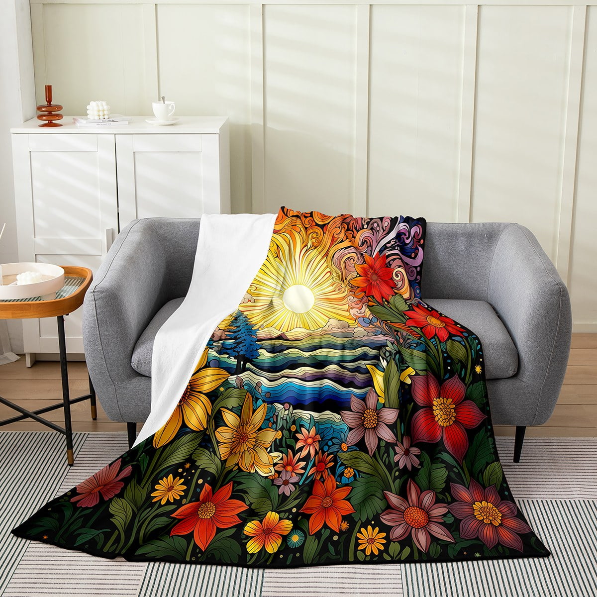 YST Groovy Floral Blanket for Adult,70s 80s Flower Throw Blanket ...