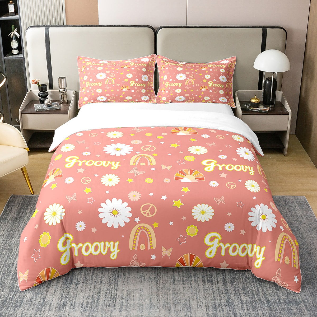 YST Groovy Flower 100% Cotton Duvet Cover Full Size, 70S 80S 90S ...