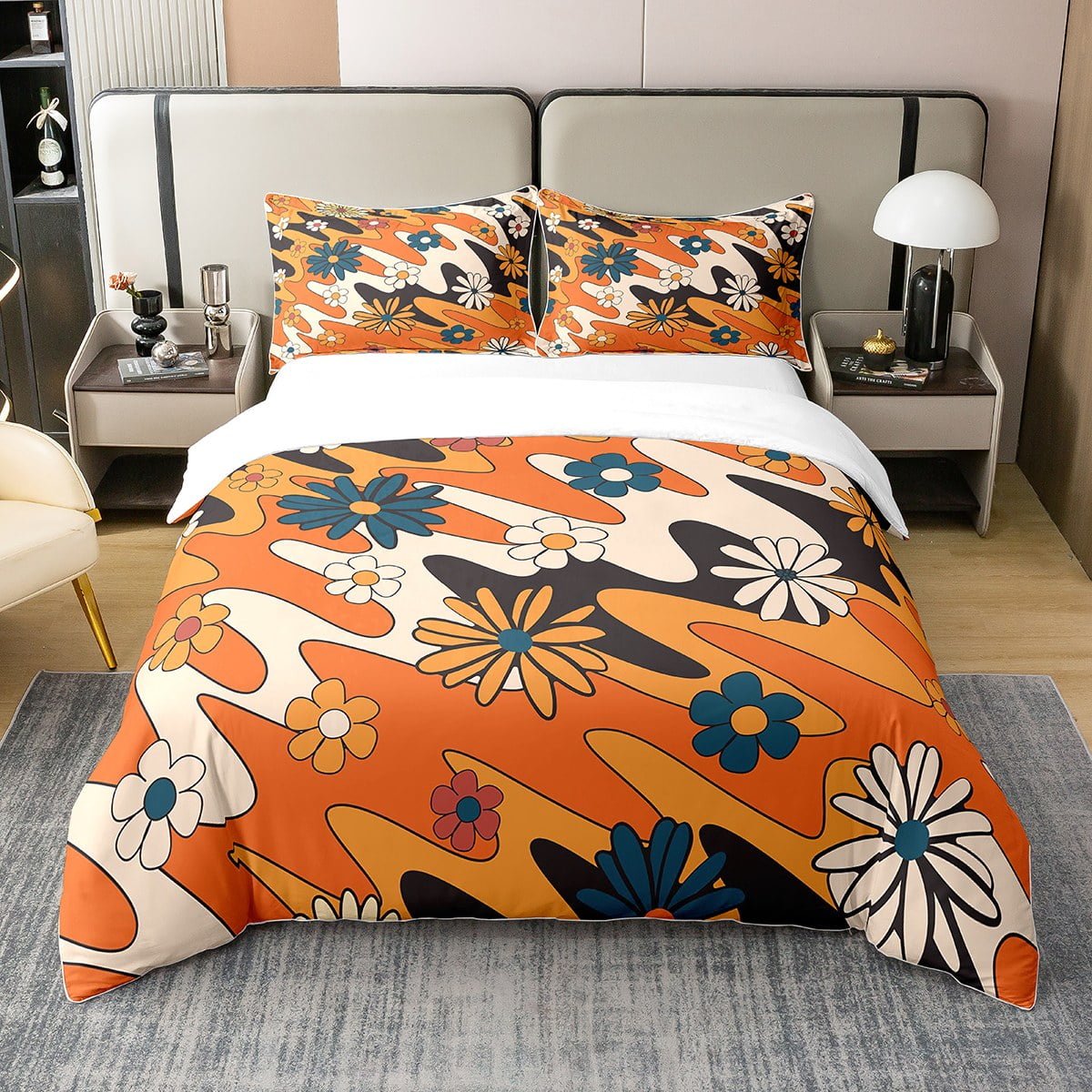 YST Groovy Flower 100% Cotton Duvet Cover Twin,Girls 1960 1970 Daisy ...