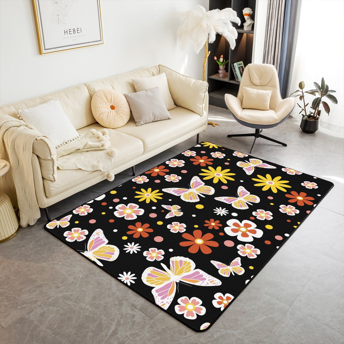 Erosebridal Groovy Flower Area Rug 5x7, 60S 70S Hippie Flower Rug ...
