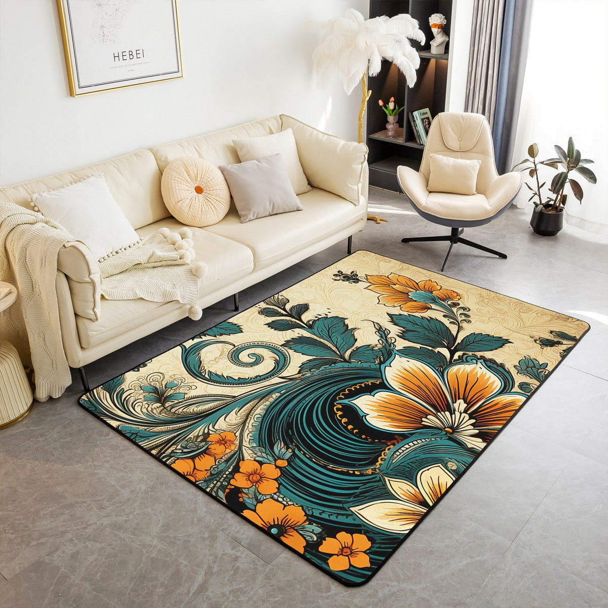 Erosebridal Groovy Flower Area Rug for Adult,Vintage Farm Plant Carpet ...