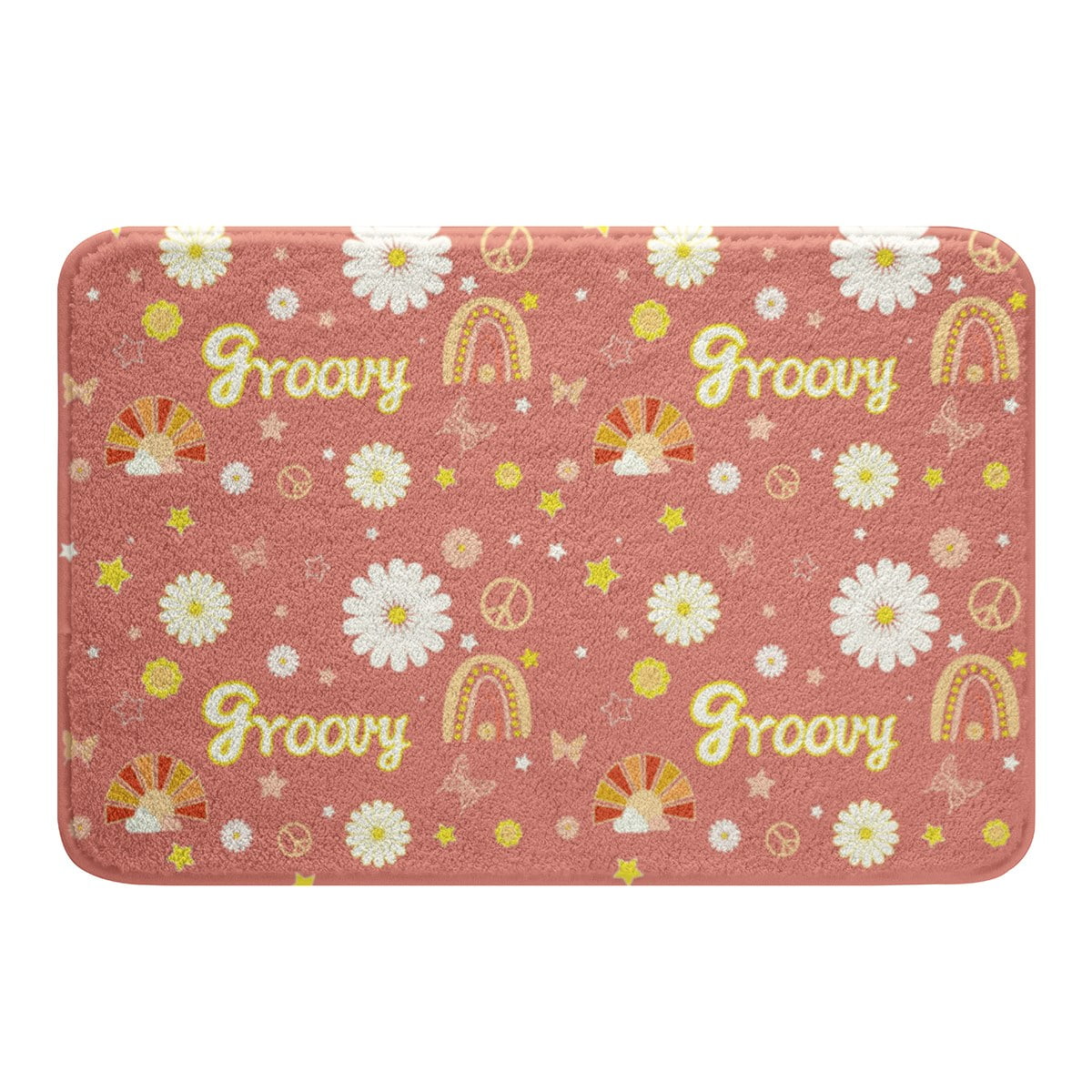 Erosebridal Groovy Flower Bathroom Rugs, 70S 80S 90S Vintage Floral ...