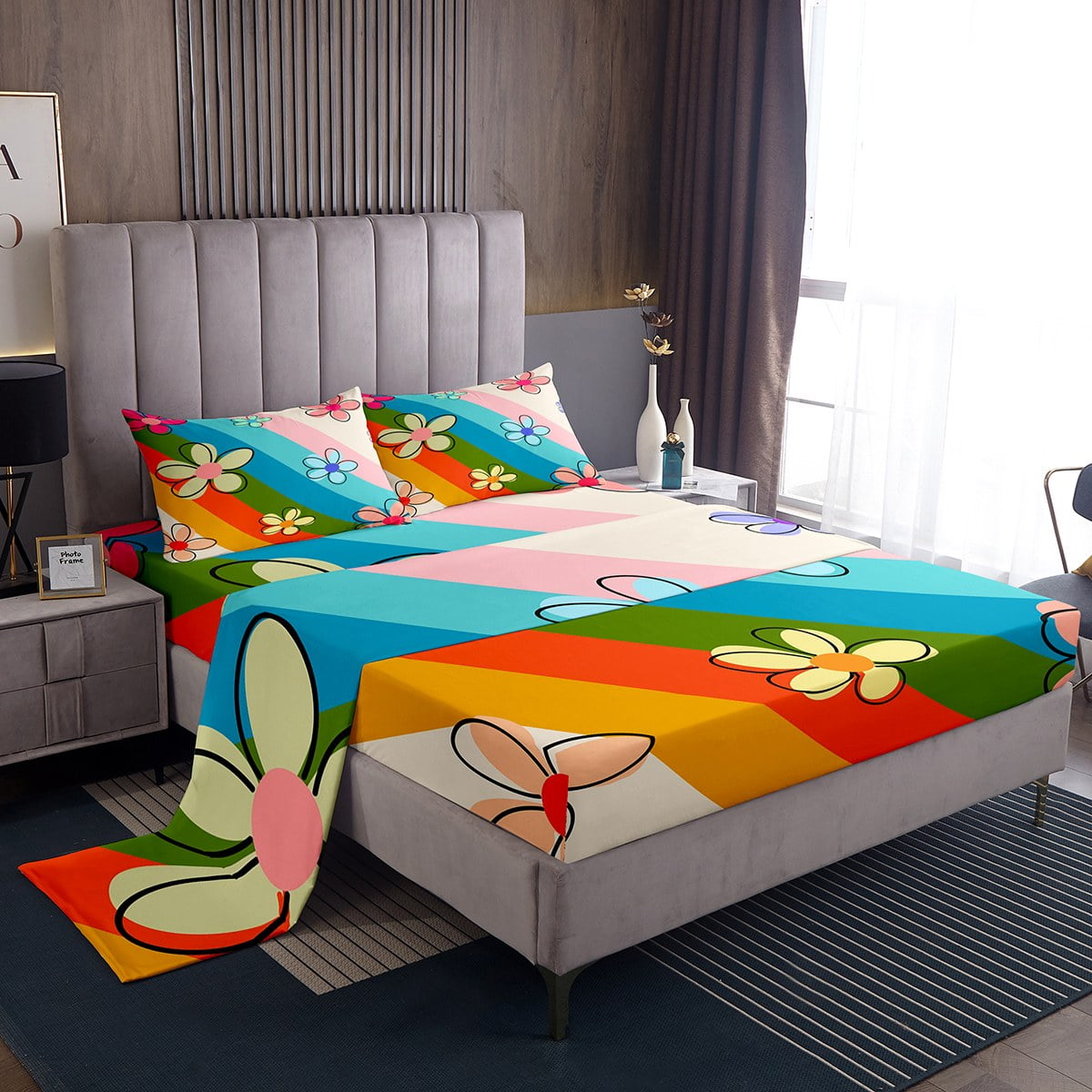 YST Groovy Flower Bed Sheets Set for Girls Women,Colorful Funky 60s 70s ...