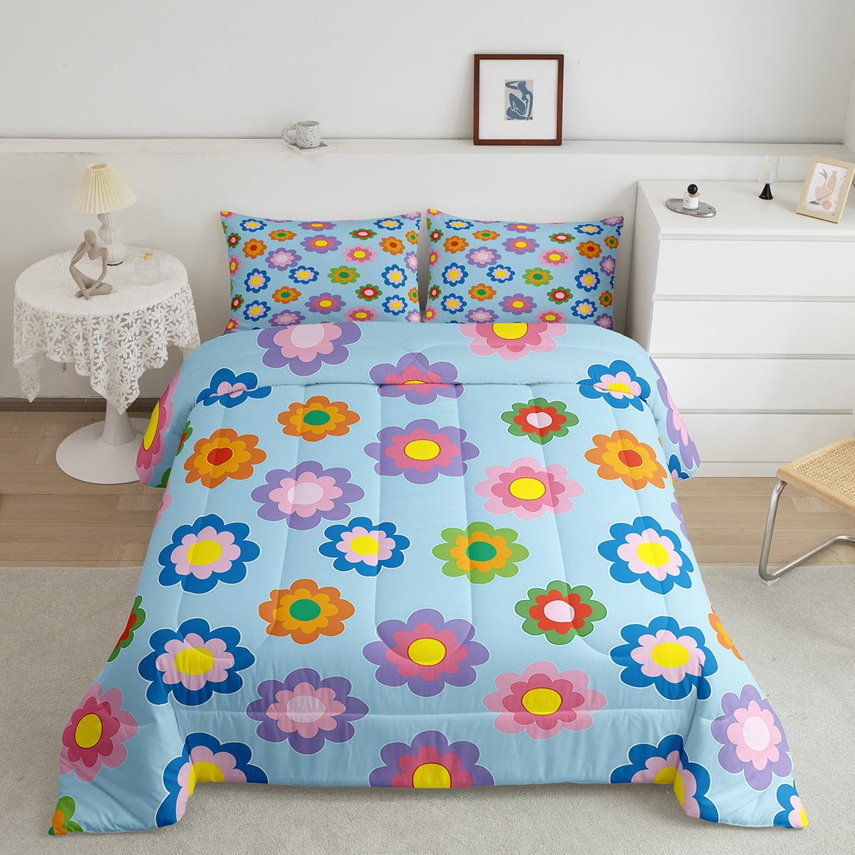 YST Groovy Flower Bedding Set Full Size, 60S 70S 80S Floral Comforter ...