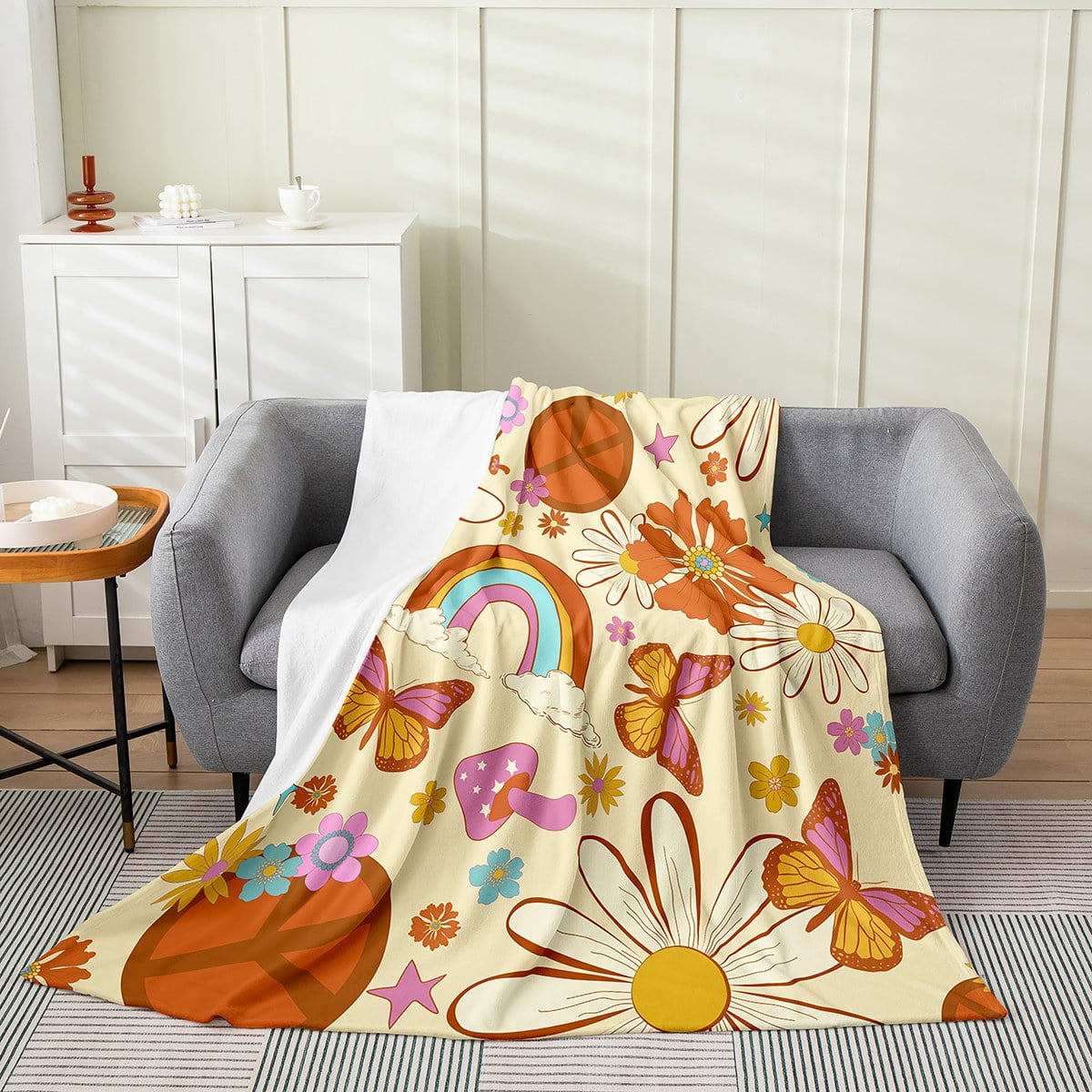 YST Groovy Flower Blanket Baby 30x40 Inch, 60S 70S Hippie Flower Throw Blanket Rainbow Butterfly ...