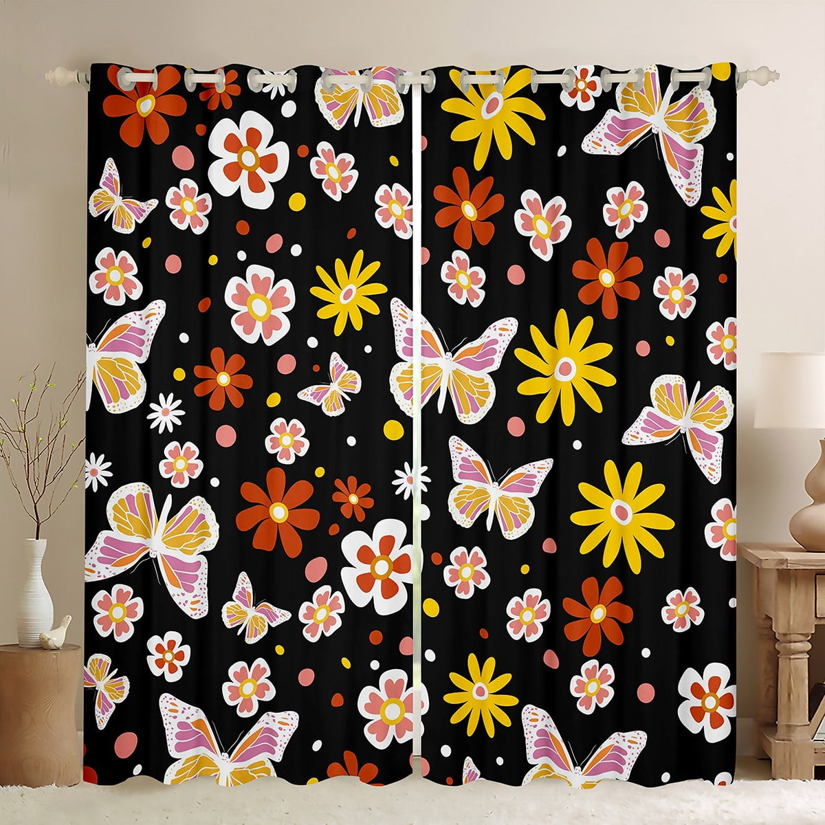 Groovy Flower Curtains 60s 70s Hippie Flower 30 50 Blackout Curtains