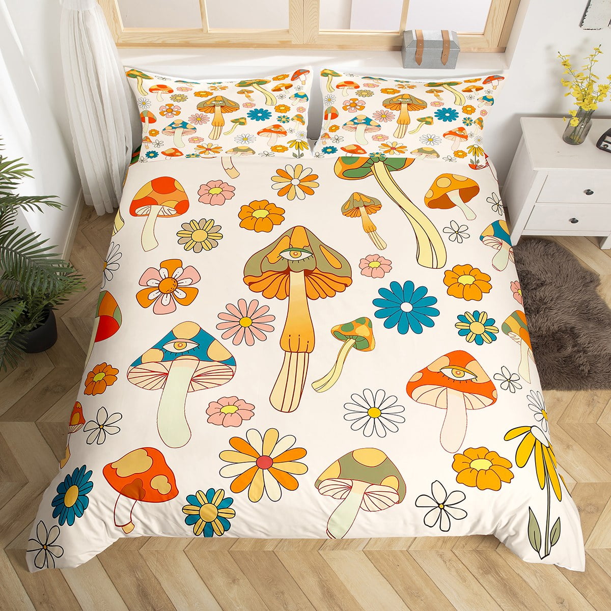 Erosebridal Groovy Flower Duvet Cover Full,1960S 1970S Vintage Floral Bedding,Hippie Funky ...