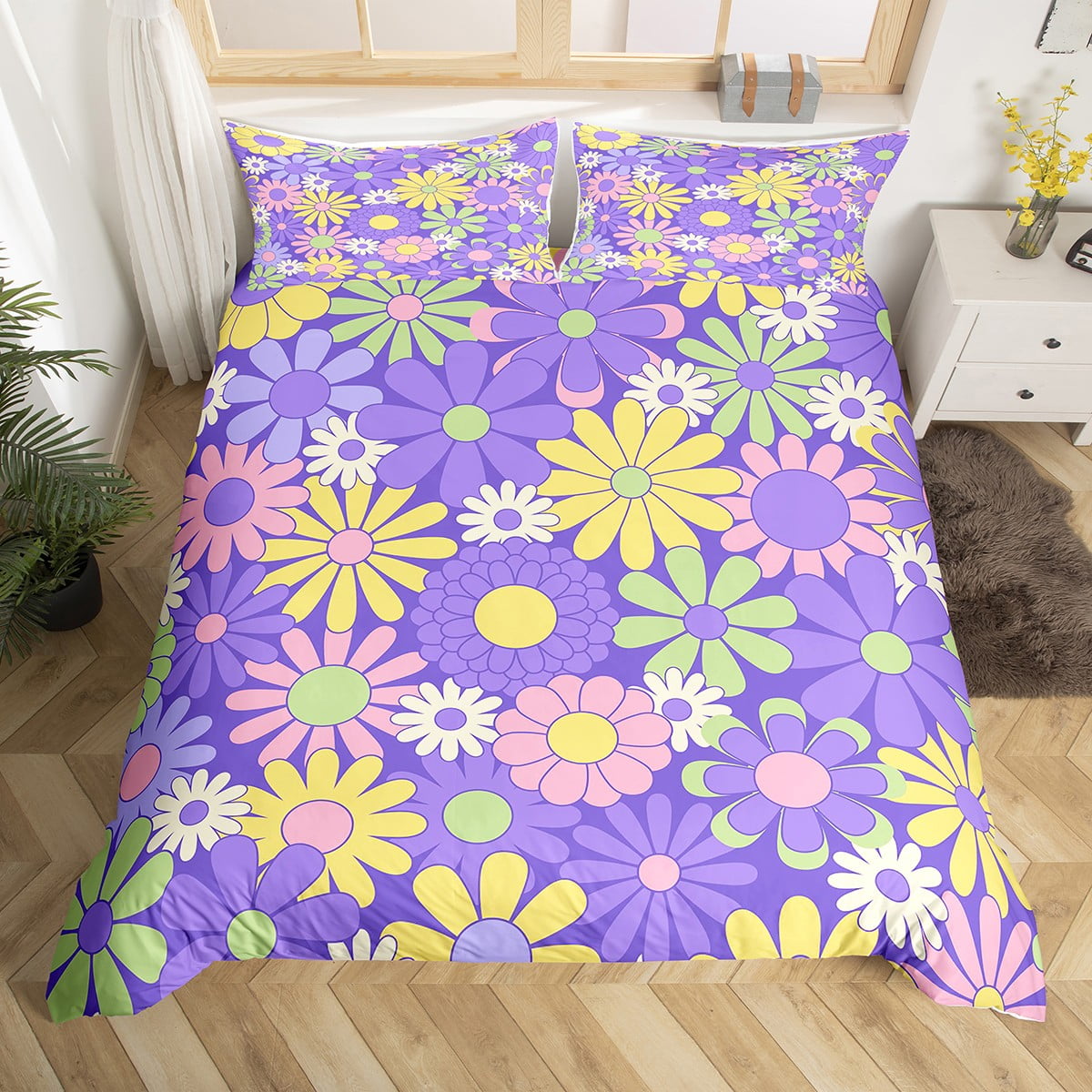 YST Groovy Flower Duvet Cover for Girls Women,Colorful Funky 60s 70s ...
