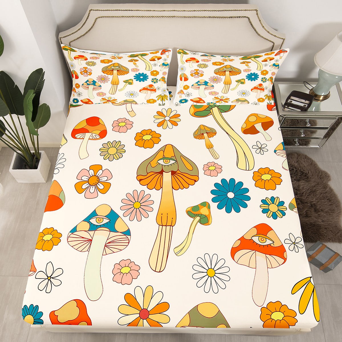 YST Groovy Flower Fitted Sheet Queen,1960S 1970S Vintage Floral Bedding ...