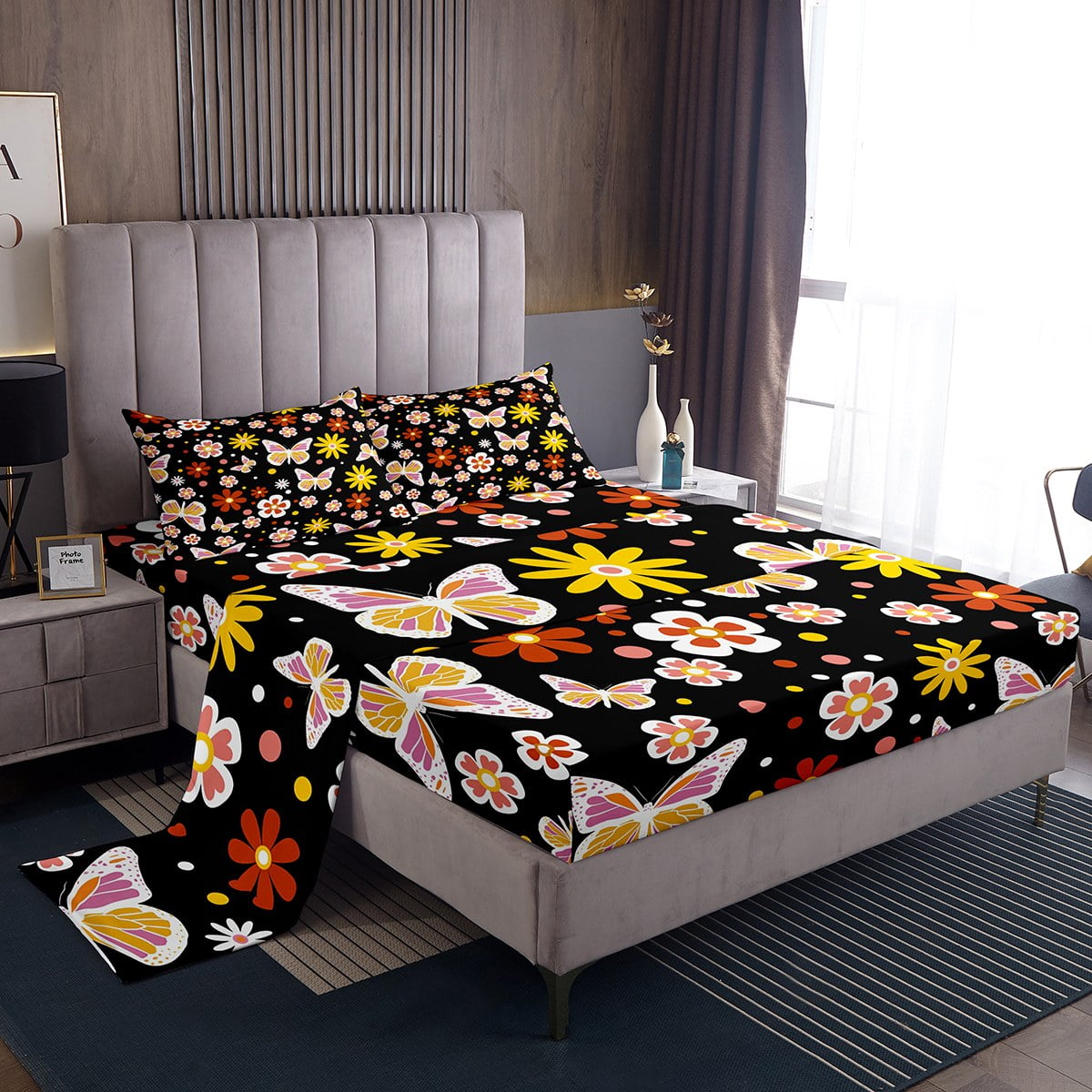 YST Groovy Flower Full Bed Sheets, 60S 70S Hippie Flower Fitted Sheet ...