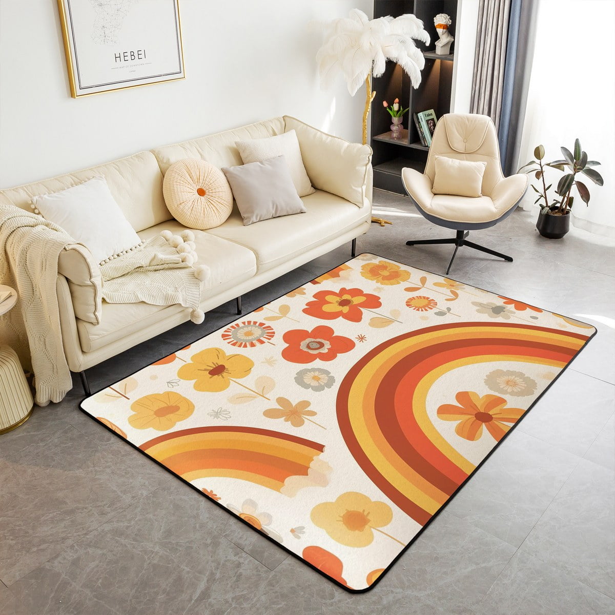 Erosebridal Groovy Flowers Area Rug 3x5 , Rainbow Retro Floral Rug ...