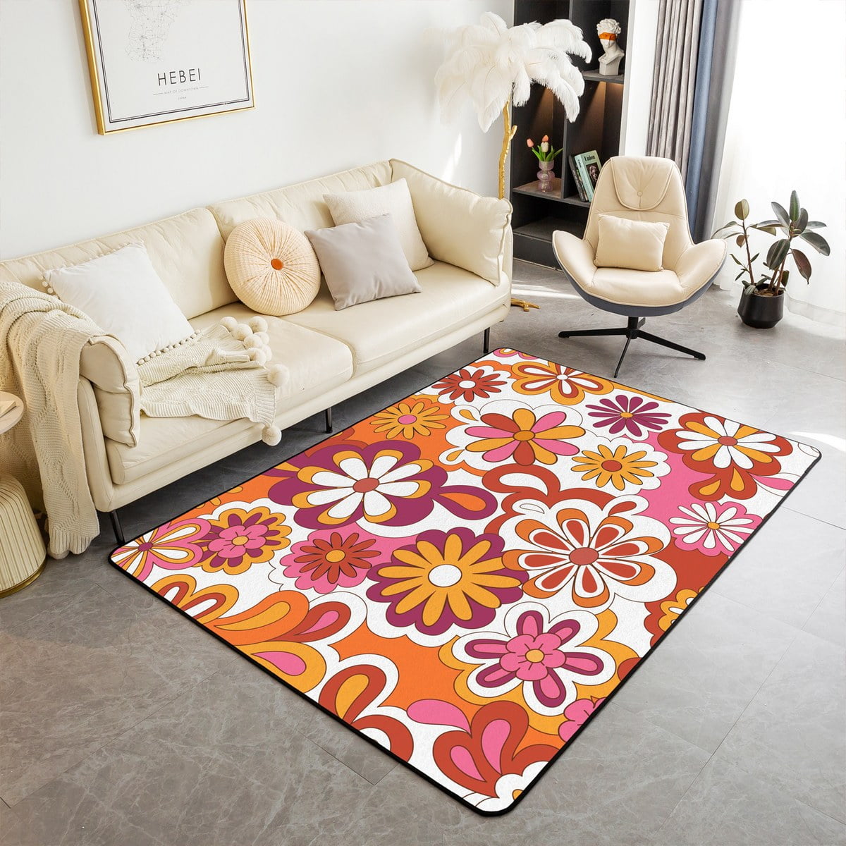 Erosebridal Groovy Flowers Area Rug for Women ,Vintage 60s 70s Floral ...