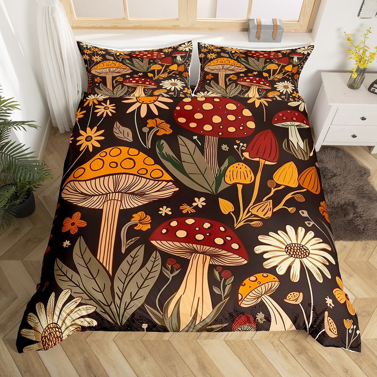 YST Groovy Flowers Comforter Cover Queen Size, 70S Retro Floral Duvet ...
