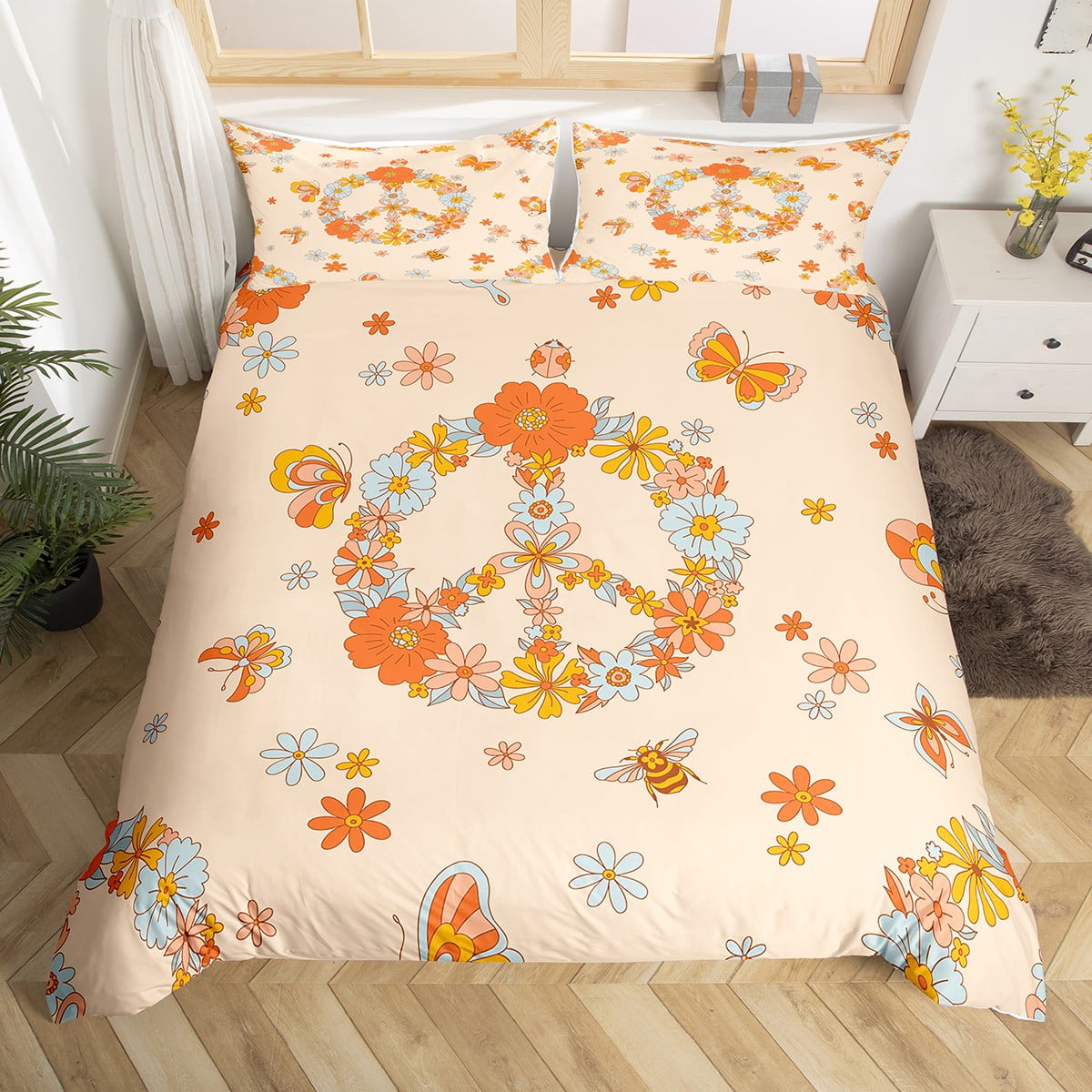 YST Groovy Party Decorations Bedding Sets Queen for Girls Women Peace ...