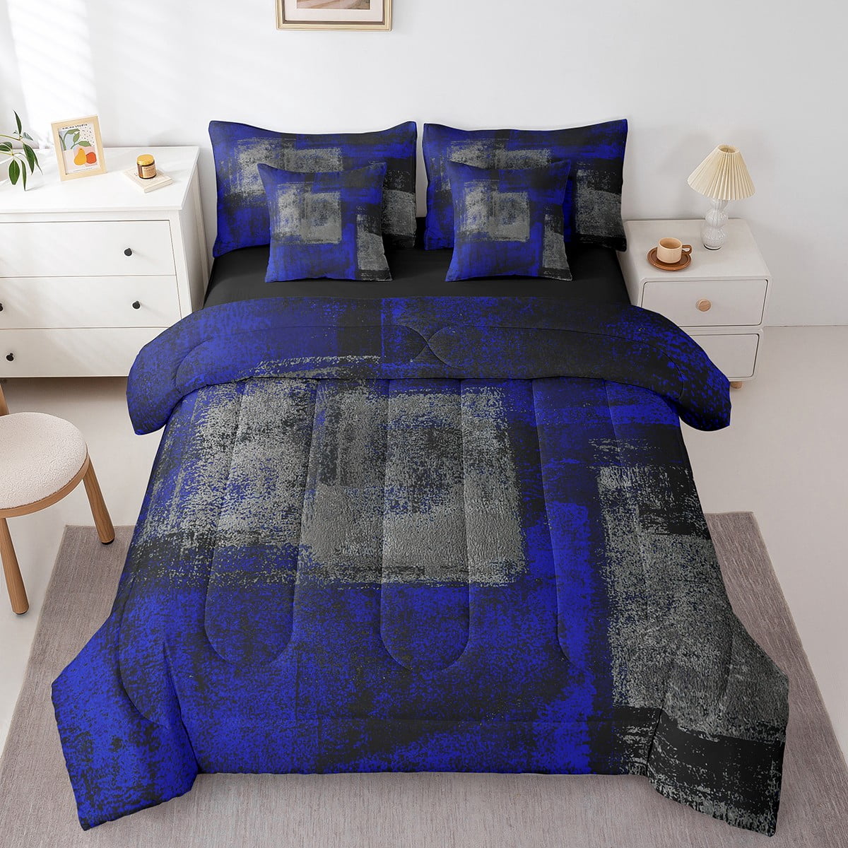 YST Grunge Abstract Bedding Set Teen Boys Dark Blue Black Grey Full ...