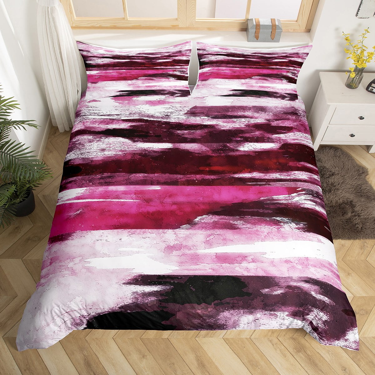 Erosebridal Grunge Bed Set Aesthetic Pink Watercolor Duvet Cover, Ombre ...