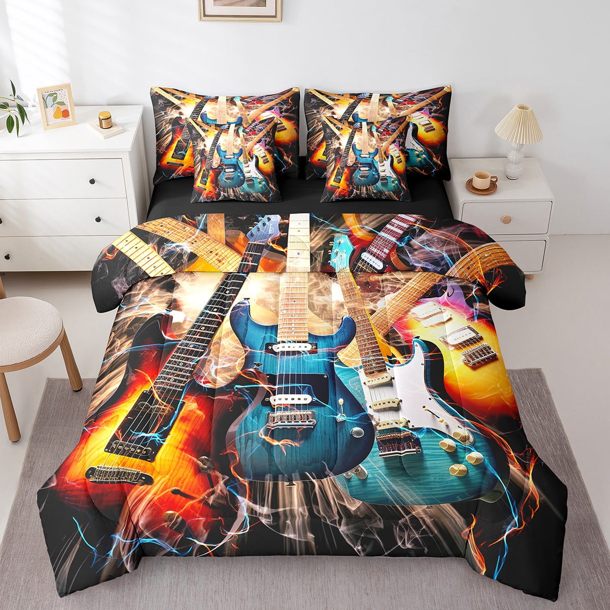 Erosebridal Guitar Bed In A Bag Twin Hip-Hop Hippie Comforter Set 7 ...