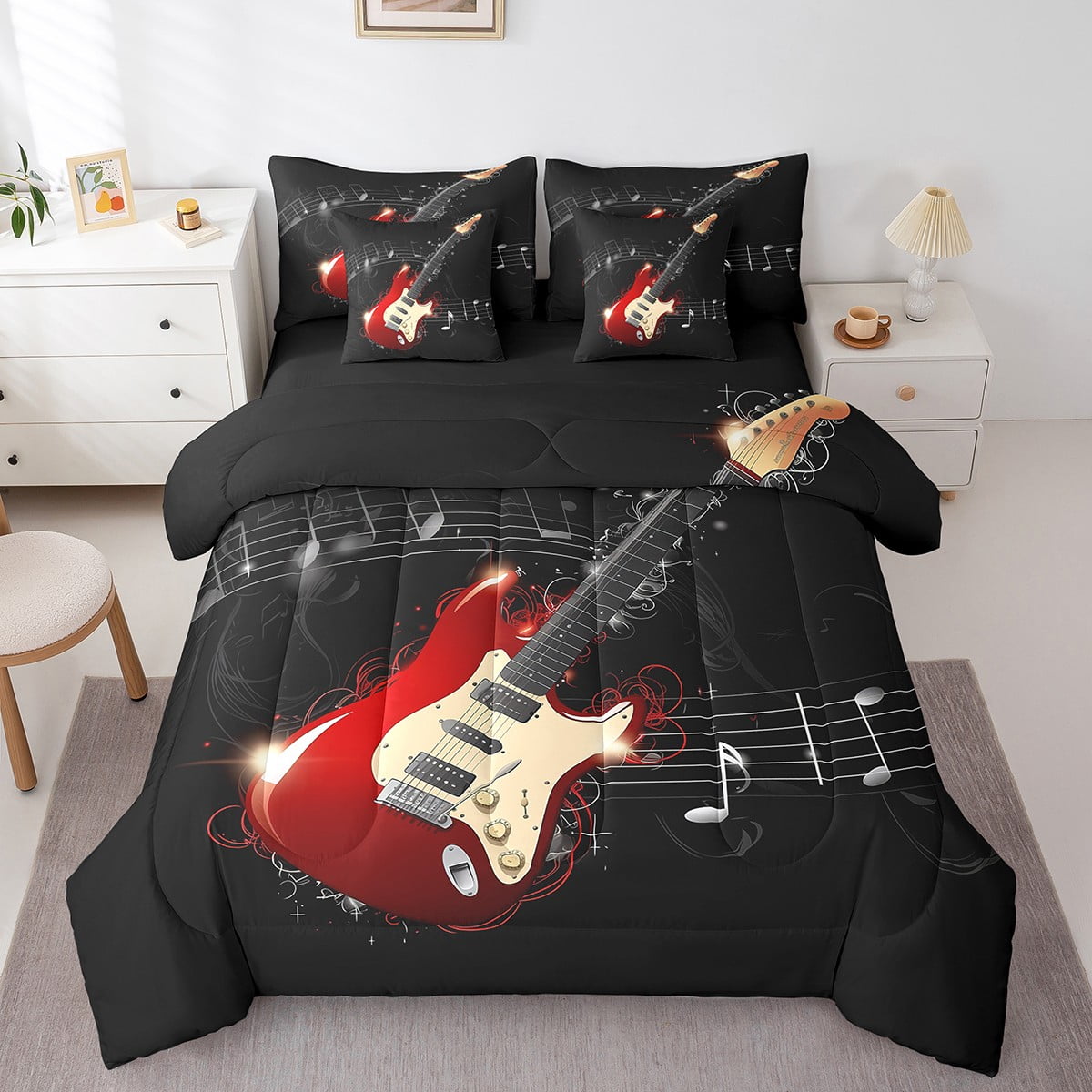 Guitar Comforter Set - 7 Pieces Musical Note Bedding Sets Twin Bed In A ...
