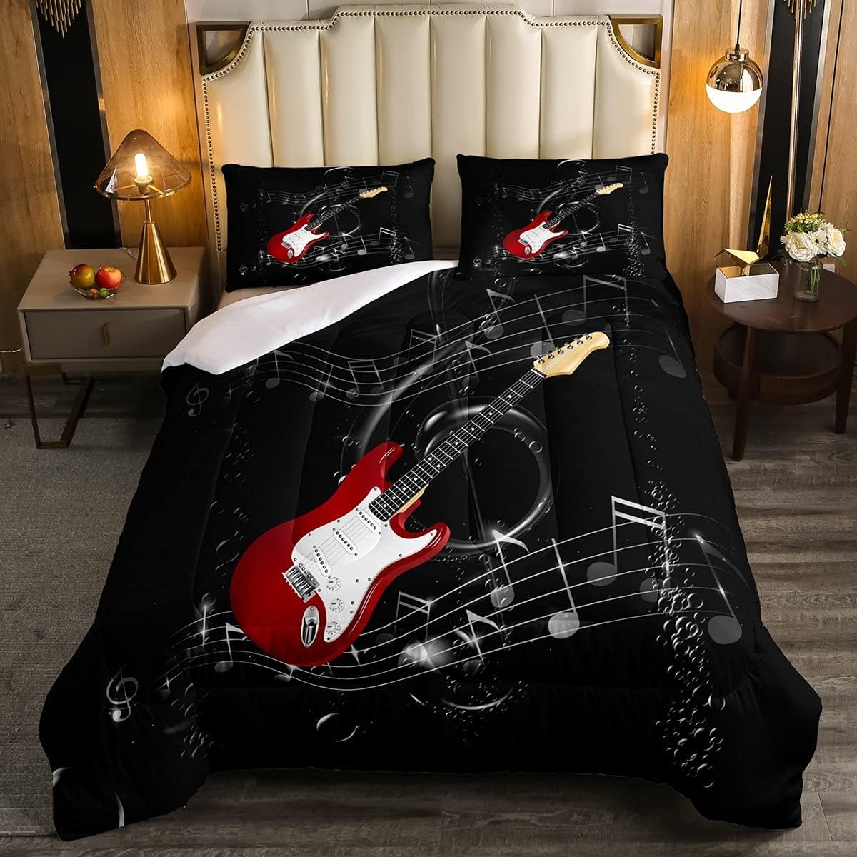 YST Guitar Comforter Set, Teens Musical Note Duvet Sets Queen Size ...