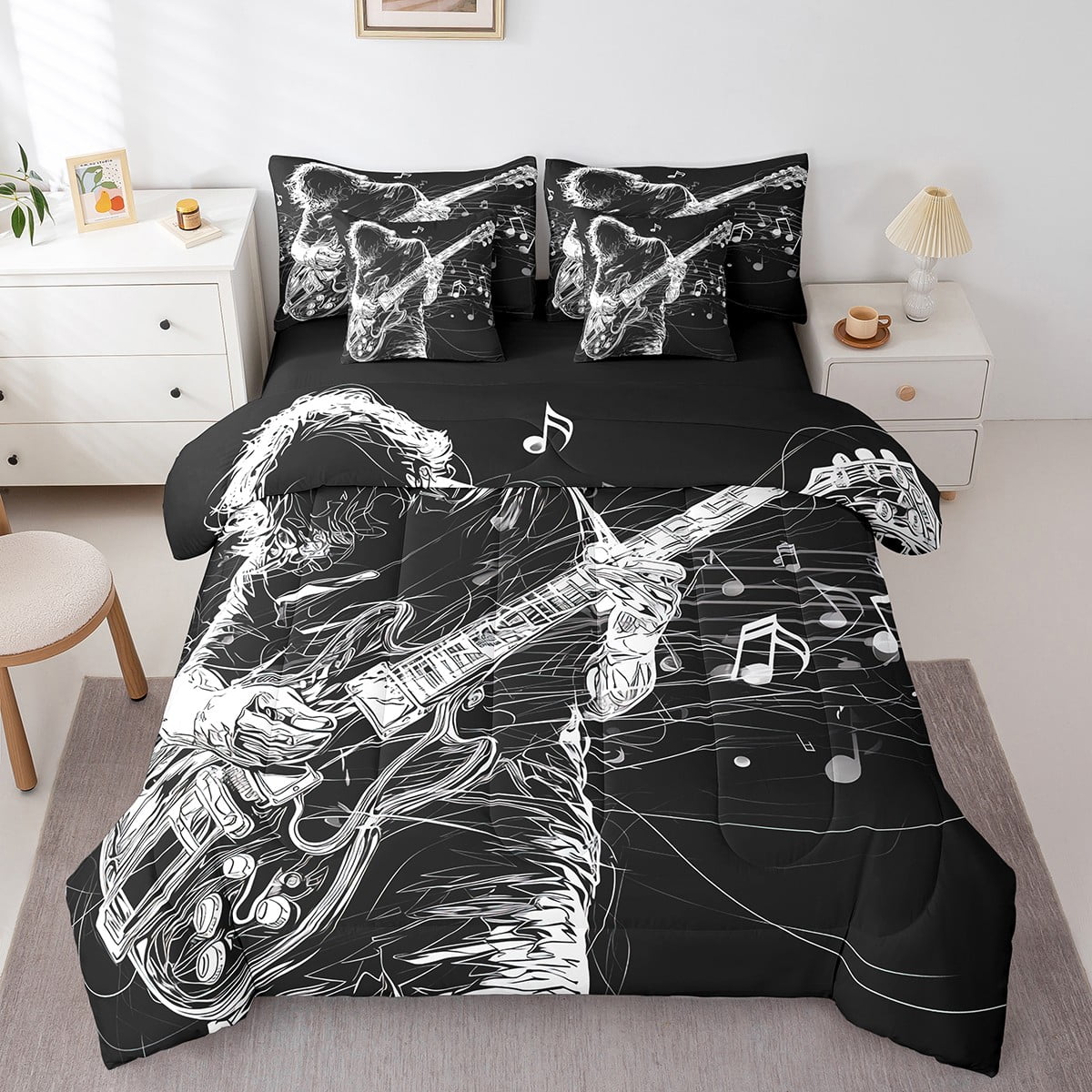 Guitar Comforter Set Twin Size 7 Piece Music Theme Bed In A Bag Rock ...