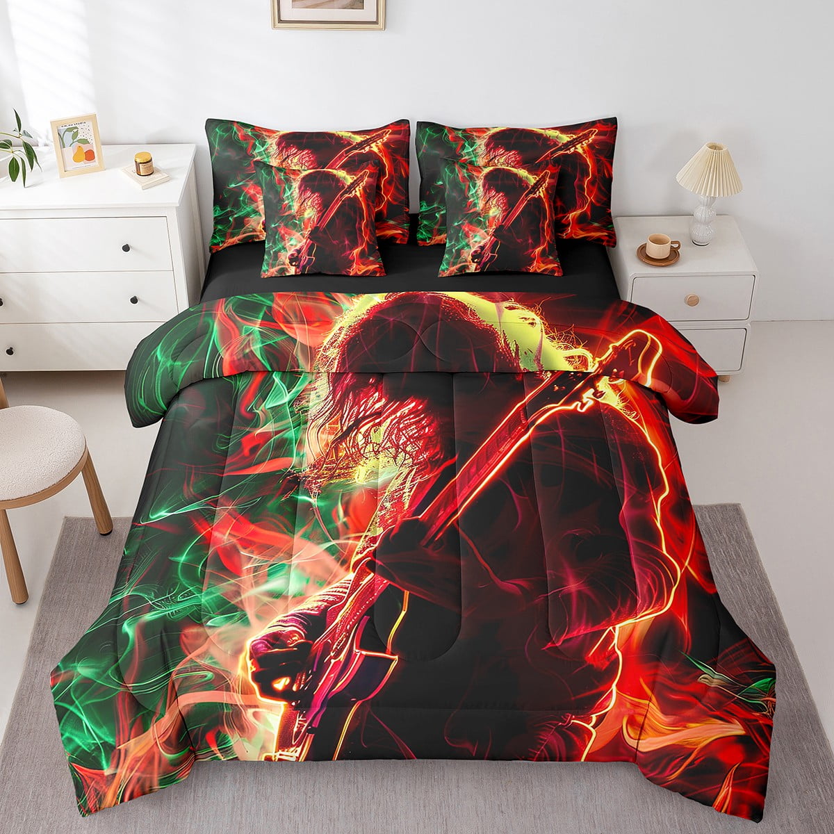 YST Guitar Twin Bed In A Bag 7 Piece,Beth Rock Music Comforter Set With ...