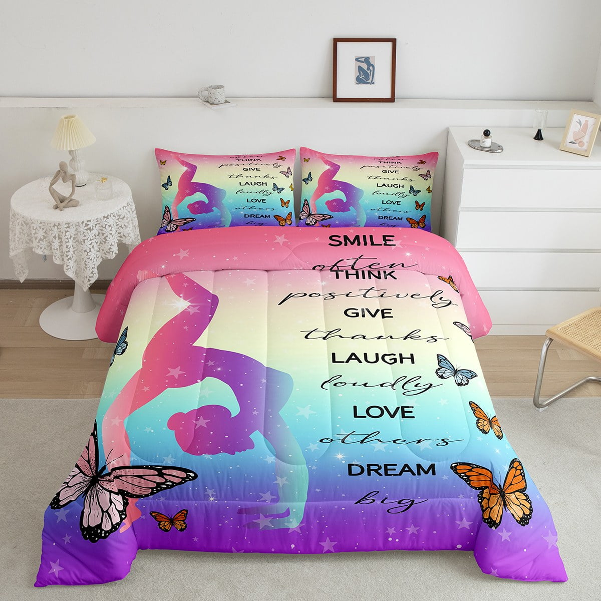 YST Gymnastics Girls Comforter Set Queen Cute Rainbow Bedding Set for ...