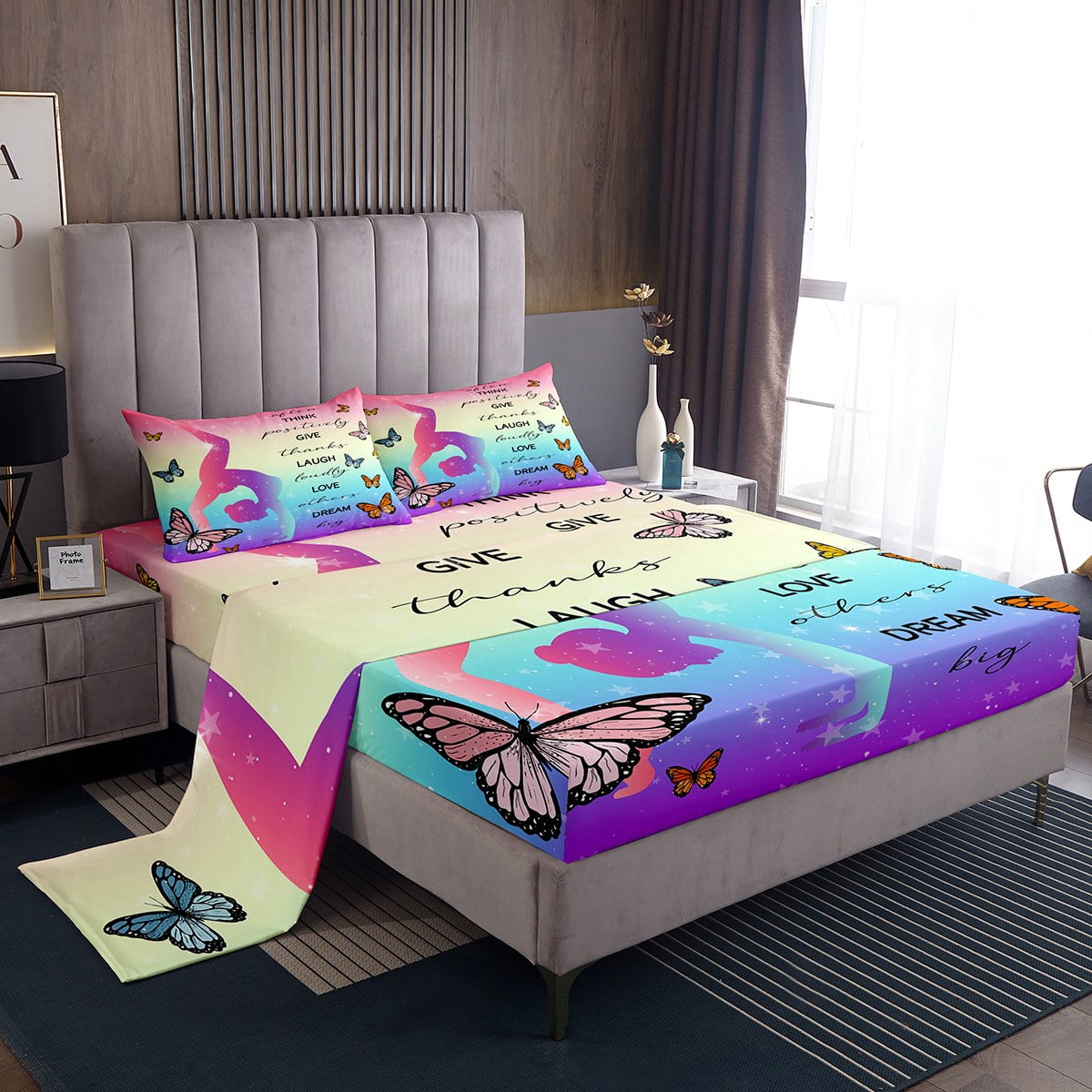 Gymnastics King Sheet Set Cute Rainbow Sheets , Girly Butterfly Bed Set ...