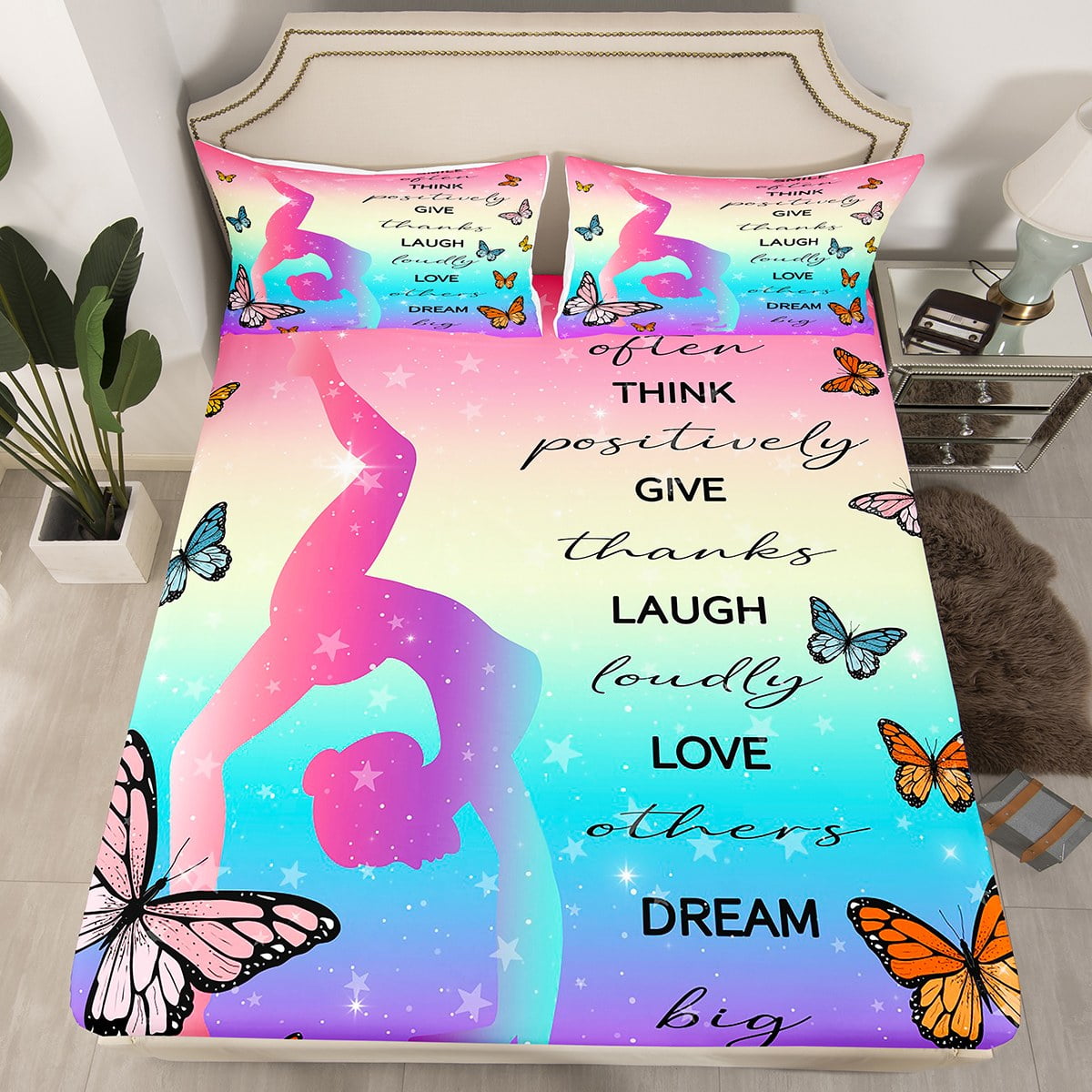 Gymnastics Queen Sheets Cute Rainbow Bed Sheets , Girly Butterfly ...
