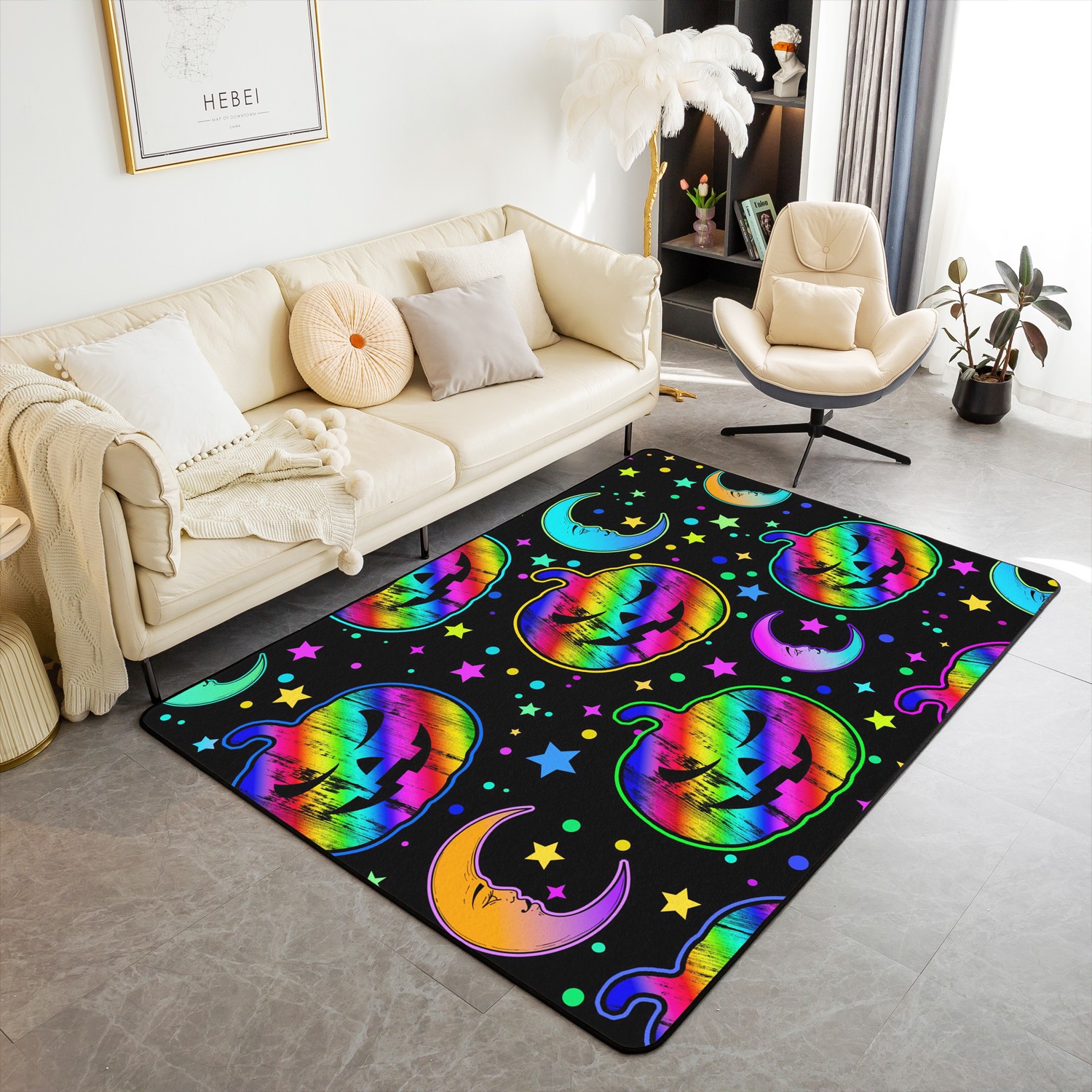 YST Halloween Area Rug 3x5 for Bedside,Trippy Pumpkin Carpet,Starry Sky ...