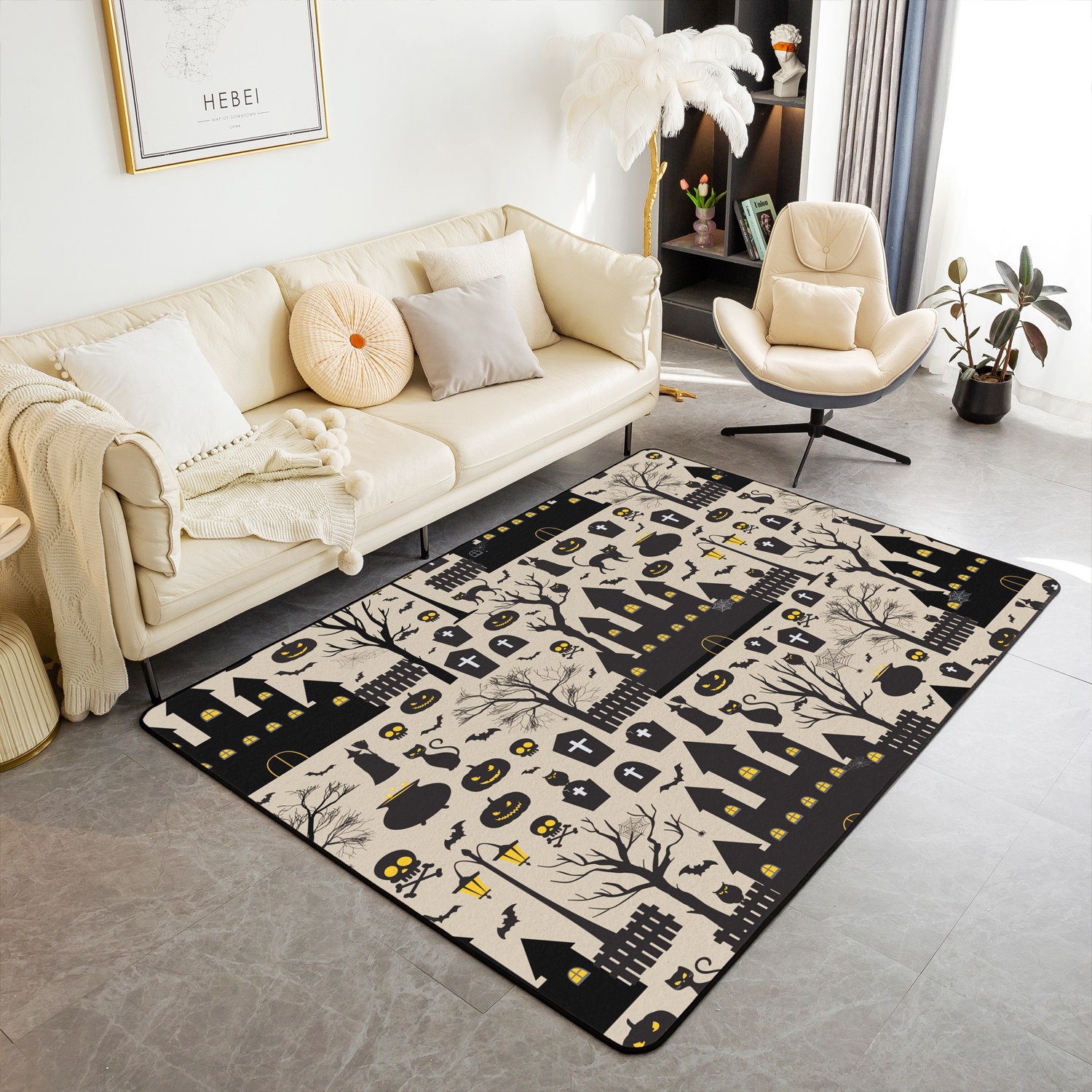 Erosebridal Halloween Area Rugs ,Gothic Castles Trees Pumpkins Carpet ...