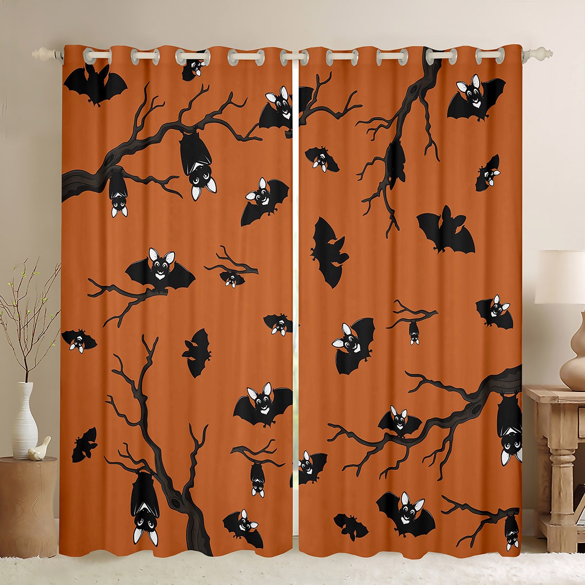 YST Halloween Bat Decor Curtains & Drapes Flying Animal Print Blackout ...