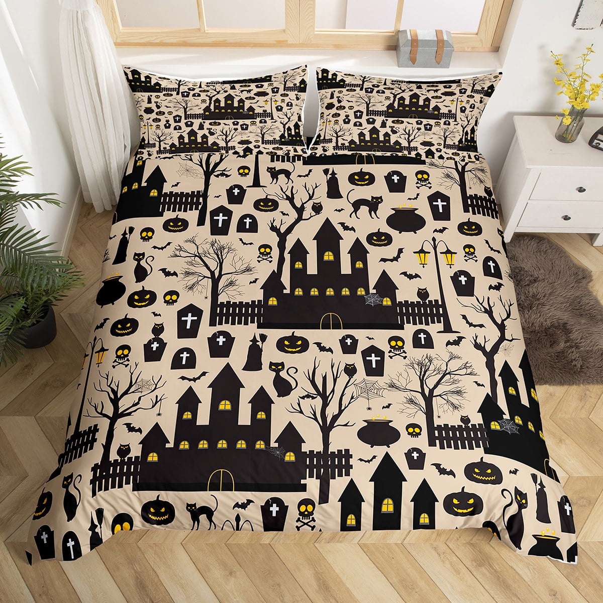 YST Halloween Bedding Set For Kids Adults,Gothic Castles Trees Pumpkins ...