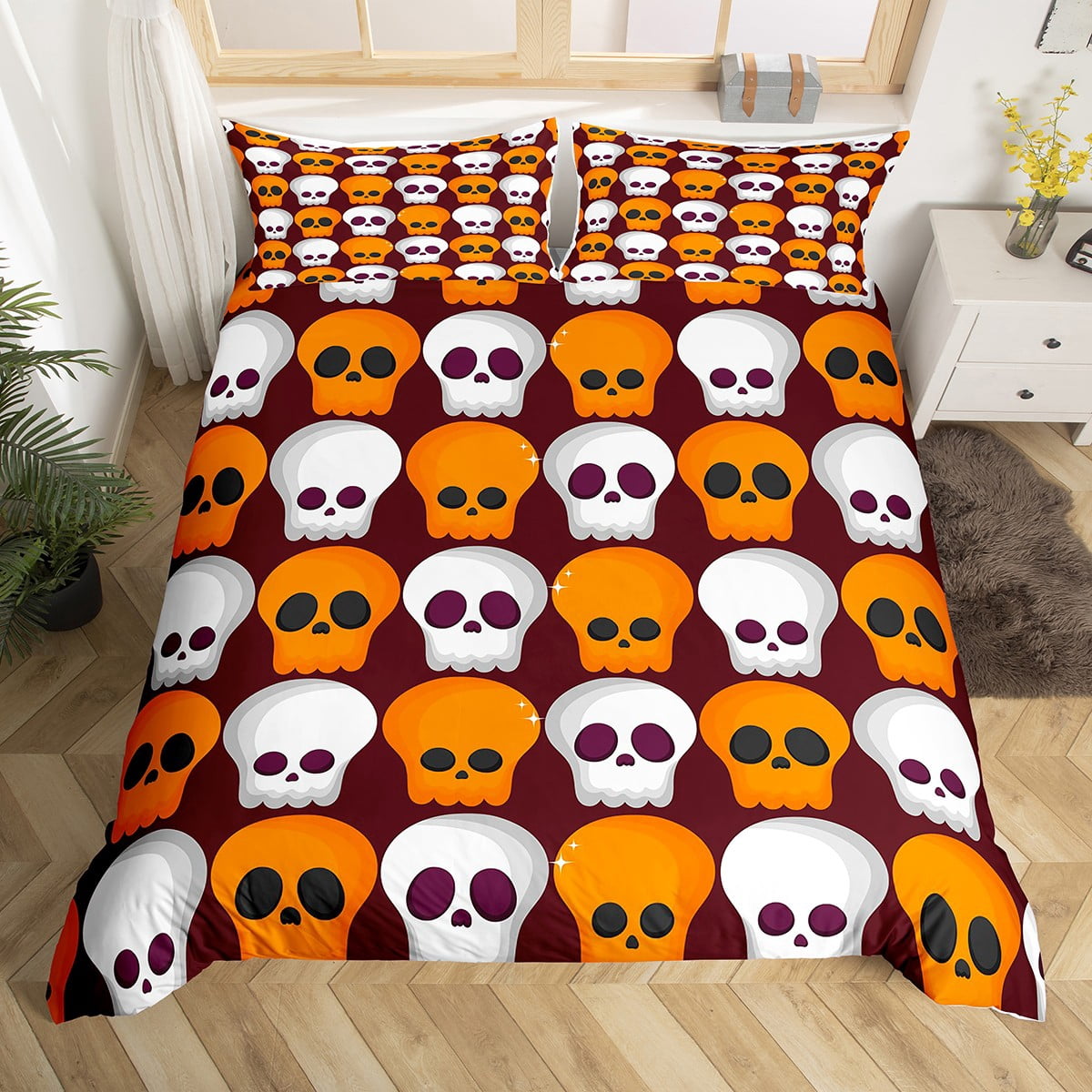 Halloween Bedding Set Skull Head Gothic Decor Comforter Cover Trick Or ...