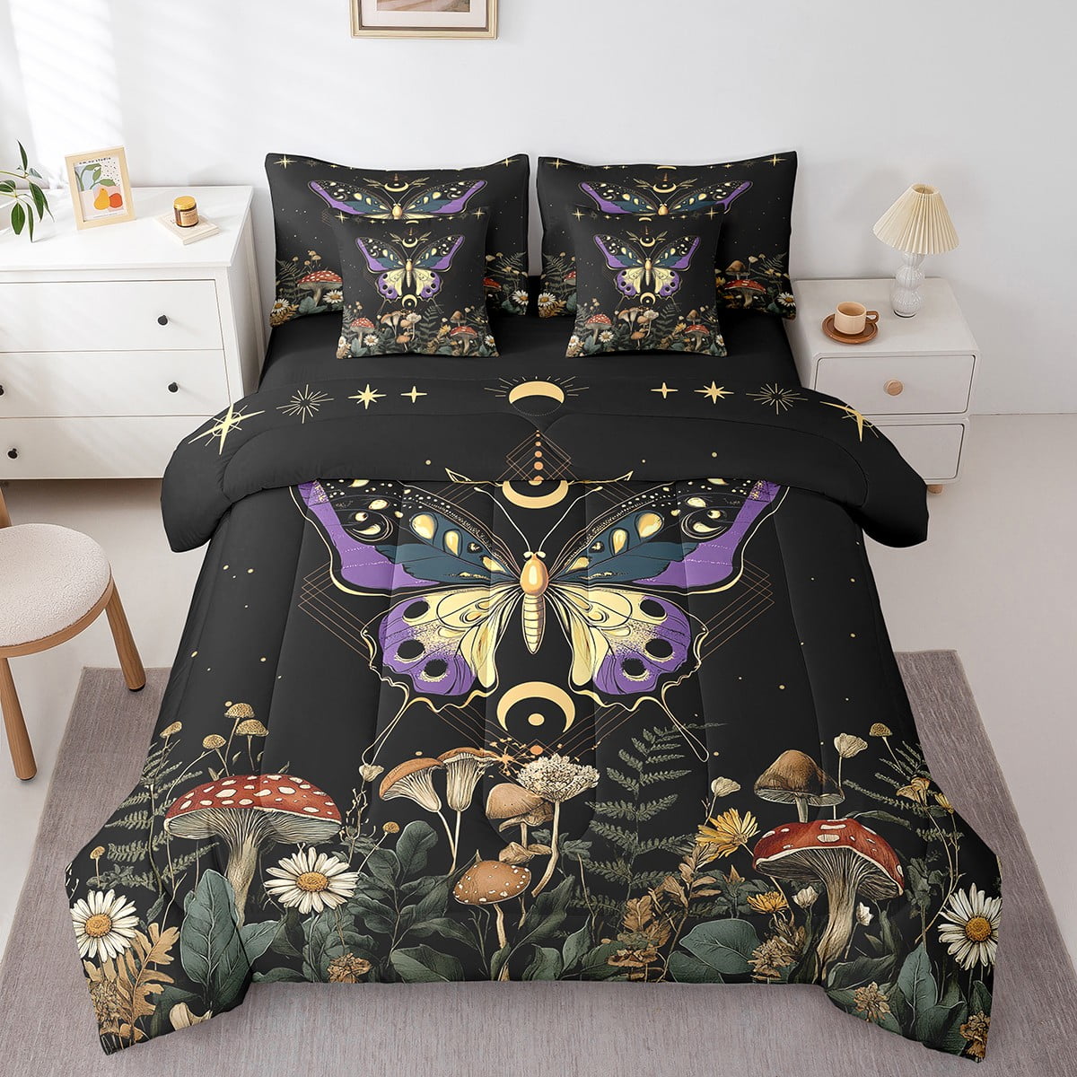 Halloween Butterfly 7 Pieces Bedding Set Trippy Gothic Moth Full ...