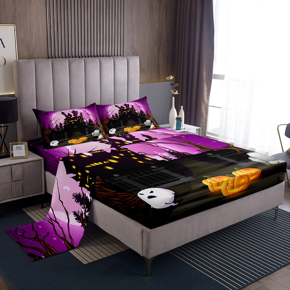 Erosebridal Halloween Castle Sheet Set Queen Pumpkin Lantern Sheets ...