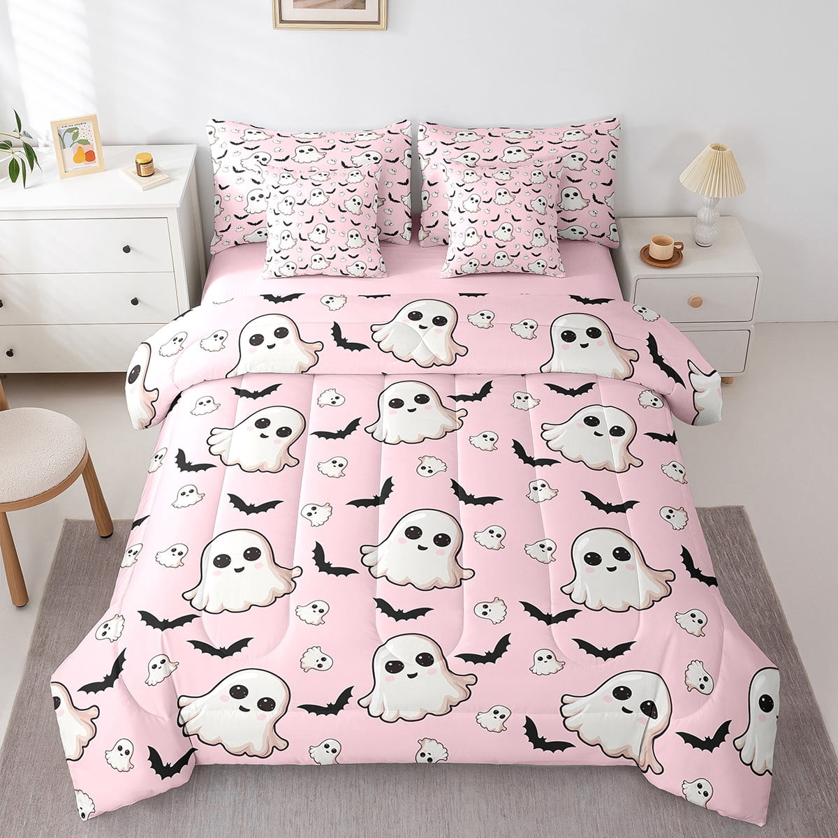 YST Halloween Comforter 7 Pieces Queen Size Cartoon Ghost Bedding Set ...