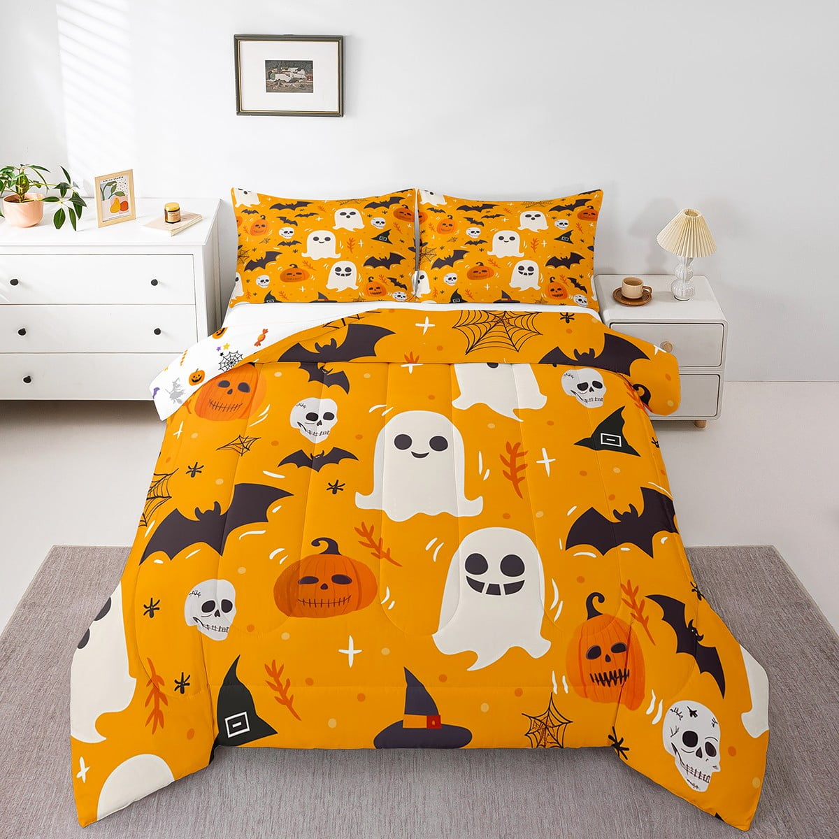 Erosebridal Halloween Comforter Set,Twin Cute Ghost Bedding Set,Funny ...